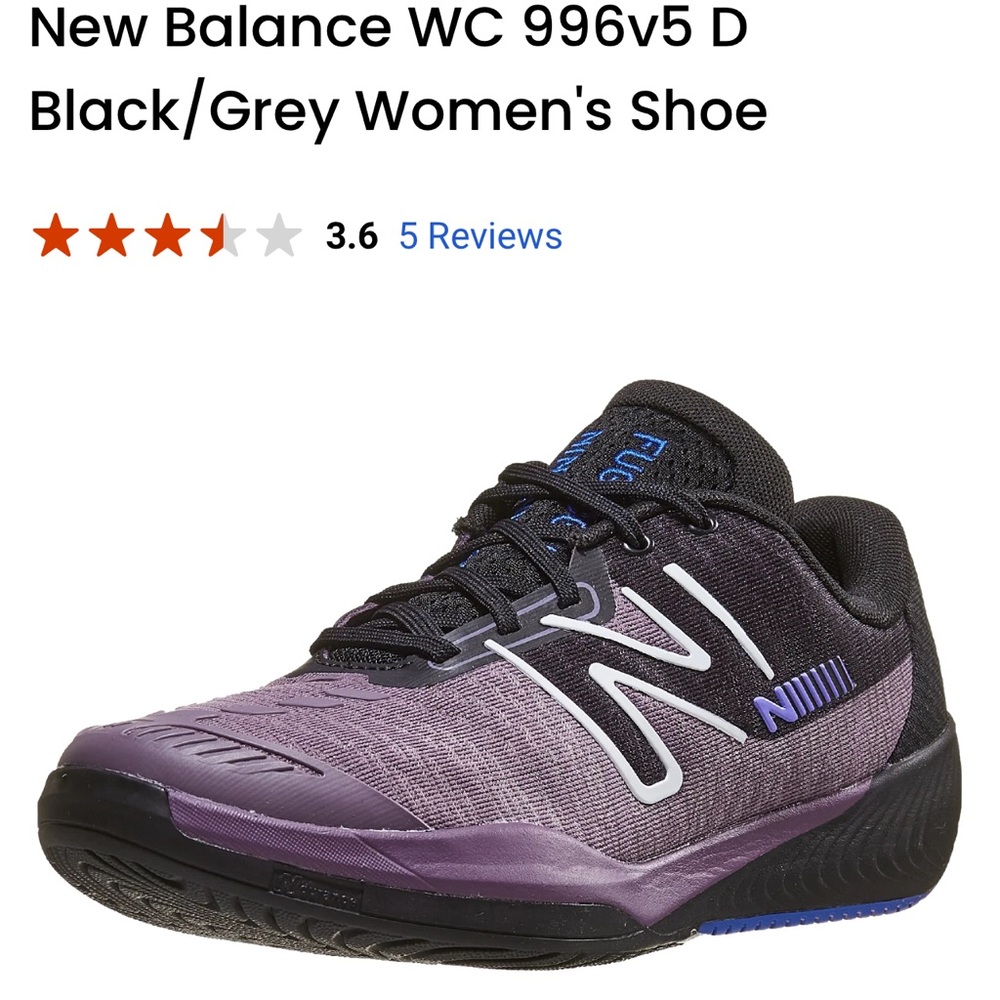 Women’s New Balance Wc 996 V5 Black/Grey Tennis Or Pi… - Gem